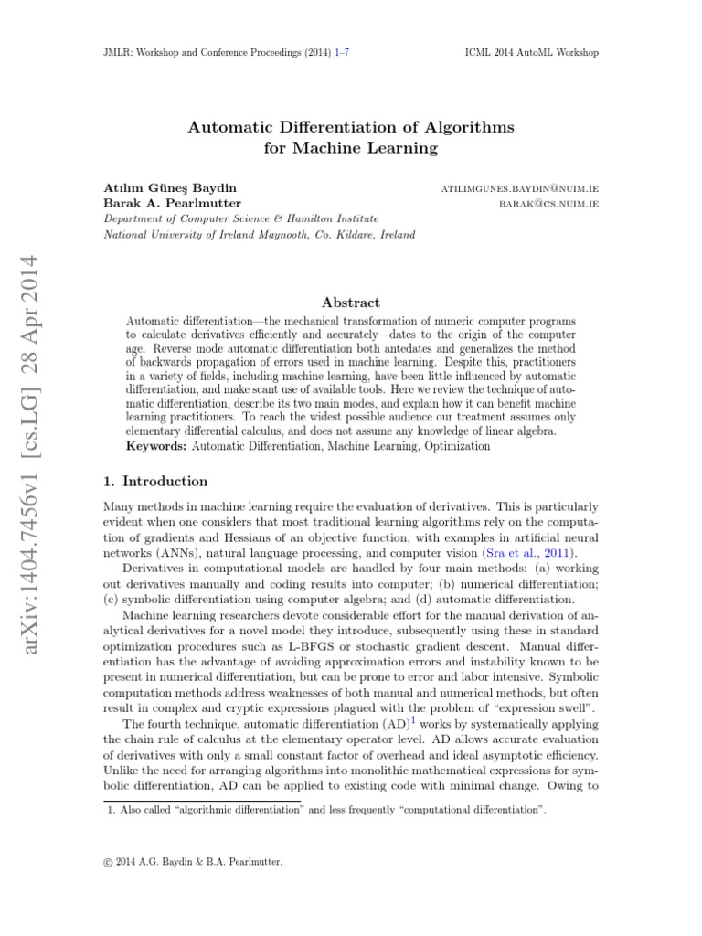 Automatic Differentiation of Algorithms For Machine Learning | PDF | Machine Learning | Derivative