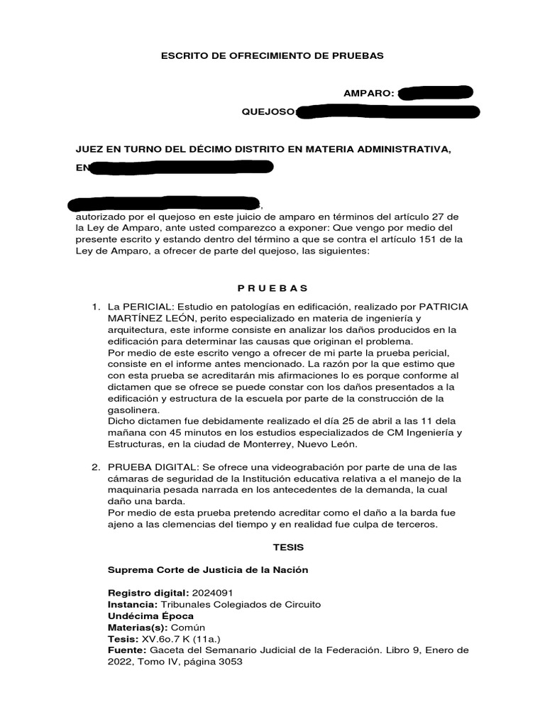 Escrito de Ofrecimiento de Pruebas | PDF | Caso de ley | Justicia Escrito de Ofrecimiento de Pruebas | PDF | Caso de ley | Justicia