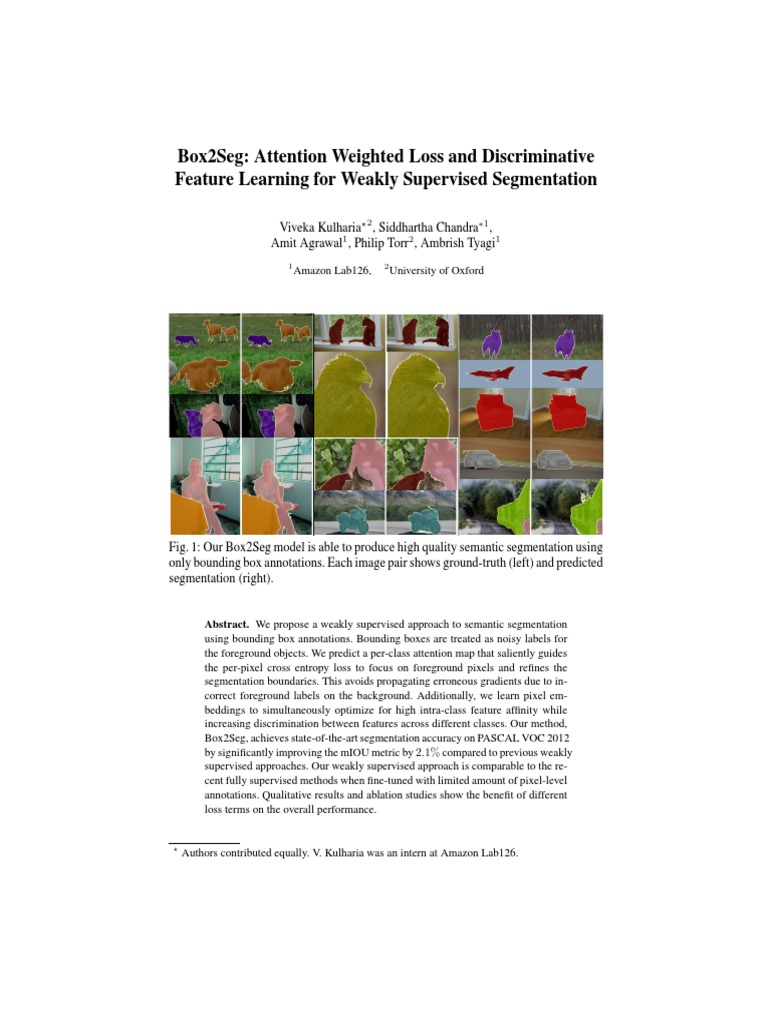 Box2Seg: Attention Weighted Loss and Discriminative Feature Learning For Weakly Supervised ...
