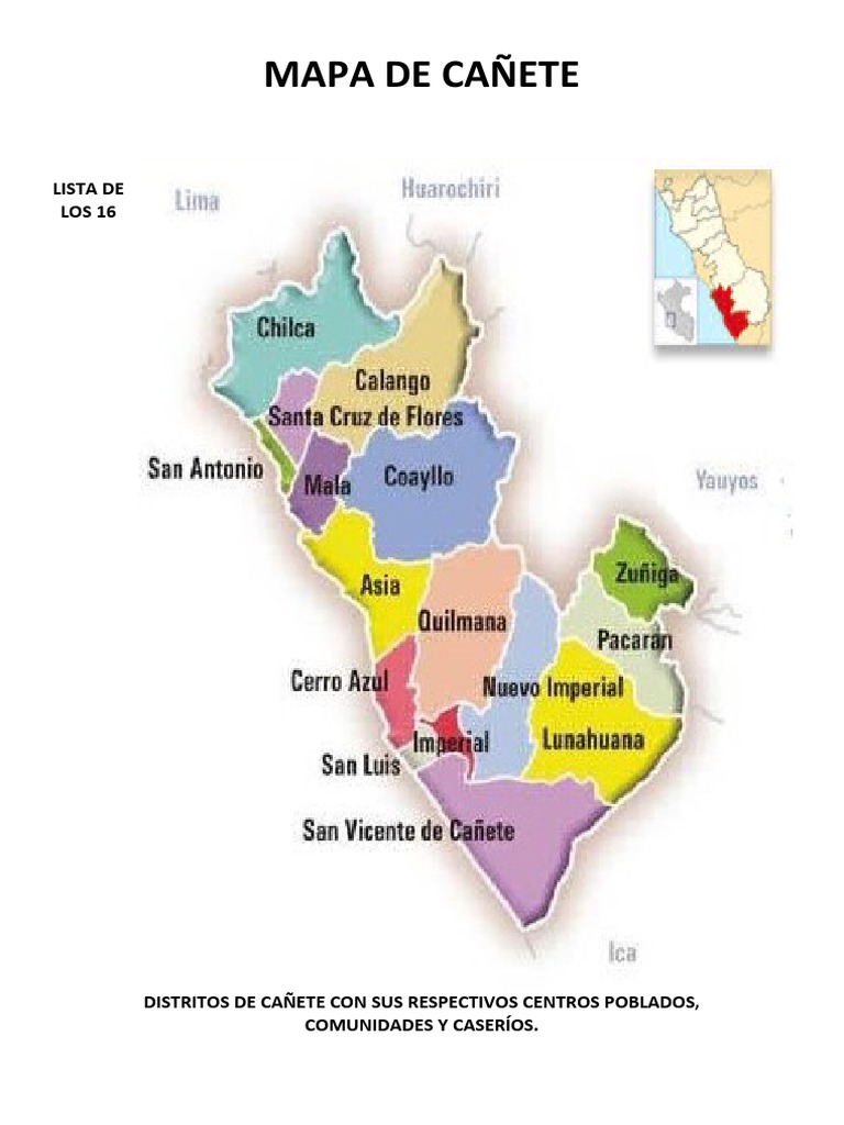 Mapa y Distritos de Cañete, Perú | PDF | Alimentos | Ciencias de la Tierra