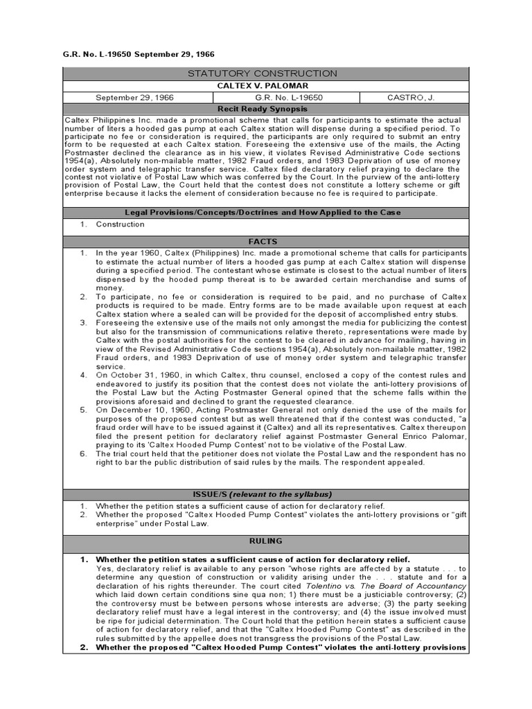 Caltex v. Palomar | PDF | Consideration | Declaratory Judgment
