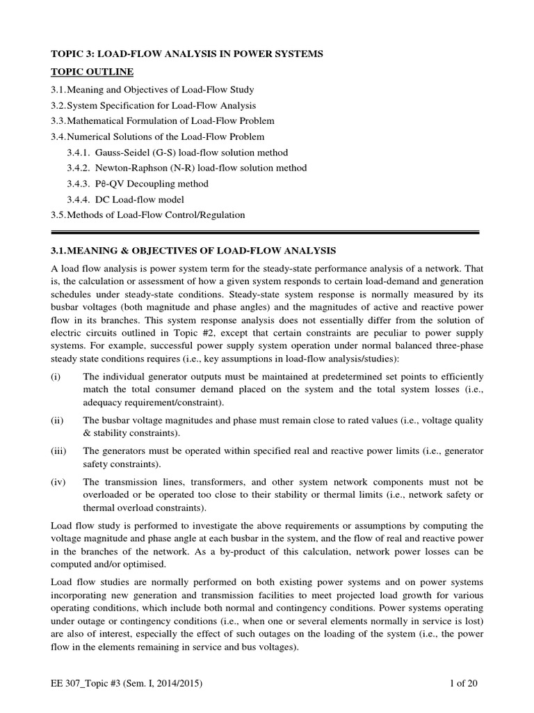 EE 307 - Topic#3-Load Flow Studies | PDF | Ac Power | Matrix (Mathematics)