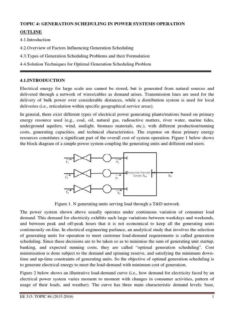 Optimal Generation Scheduling for Minimizing Operational Costs in Power Systems | PDF ...