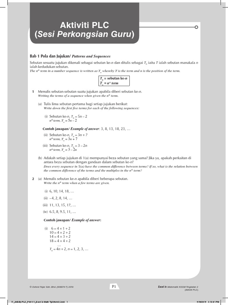 18 - Aktivity PLC - PAK-21 - Excel in Math Tg2 (Form2) | PDF | Area ...