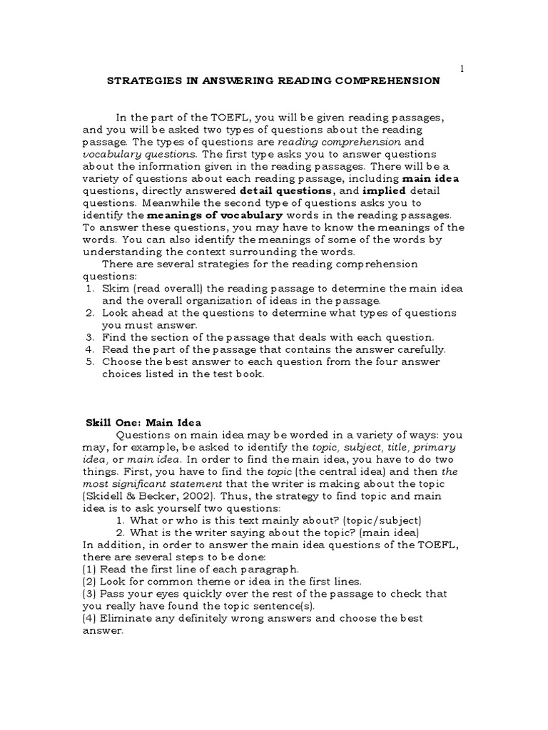 TOEFL Reading Comprehension Strategies | PDF | Blood Pressure | Reading ...