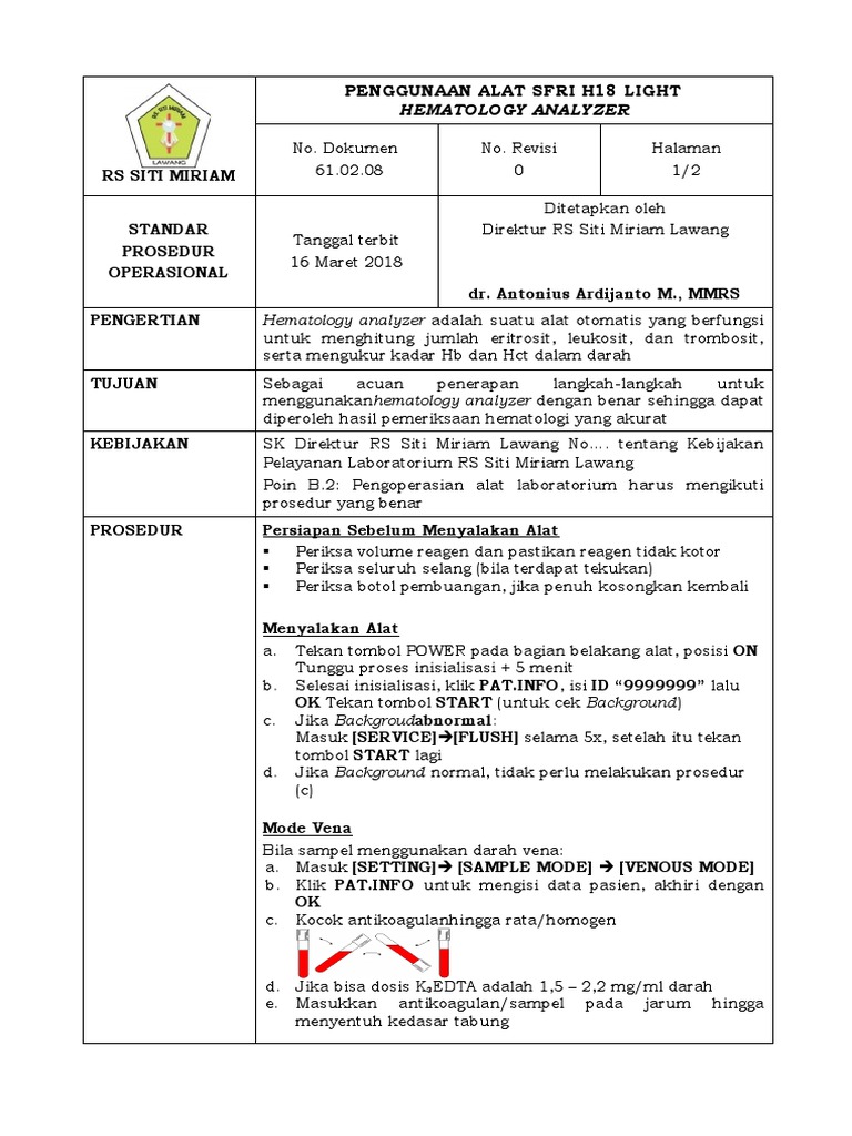 61.08 SPO Penggunaan SFRI H18 Light Hematology Analyzer FIX | PDF