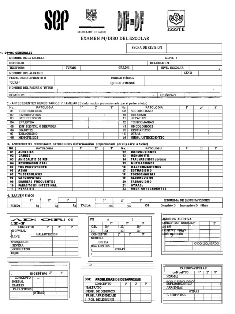 Examen Medico Escolar Formato Sep | PDF | Ciencias de la Salud ...