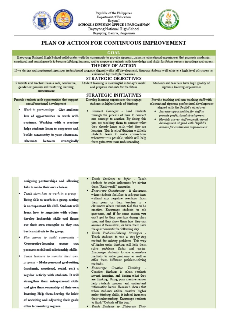 Continuous Improvement Plan | PDF | Learning | Teachers
