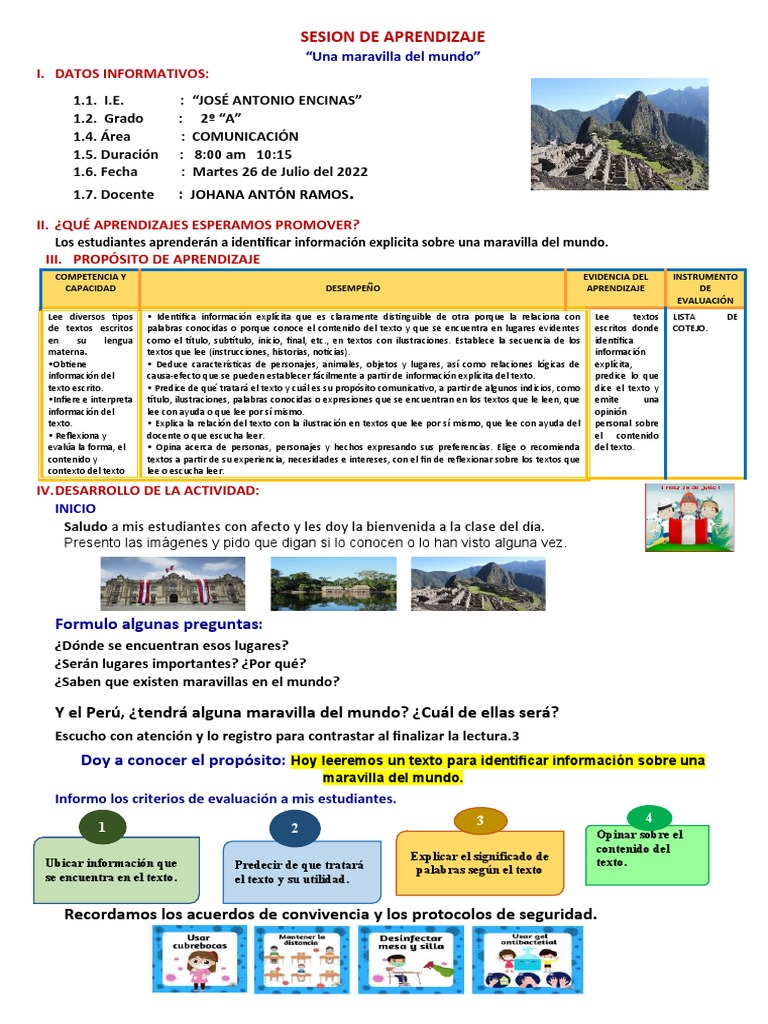 SESION Una Maravilla Del Mundo | PDF | Evaluación | Cognición