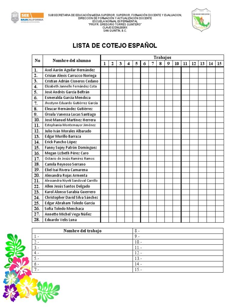Listas de Cotejo Escolar San Quintín | PDF