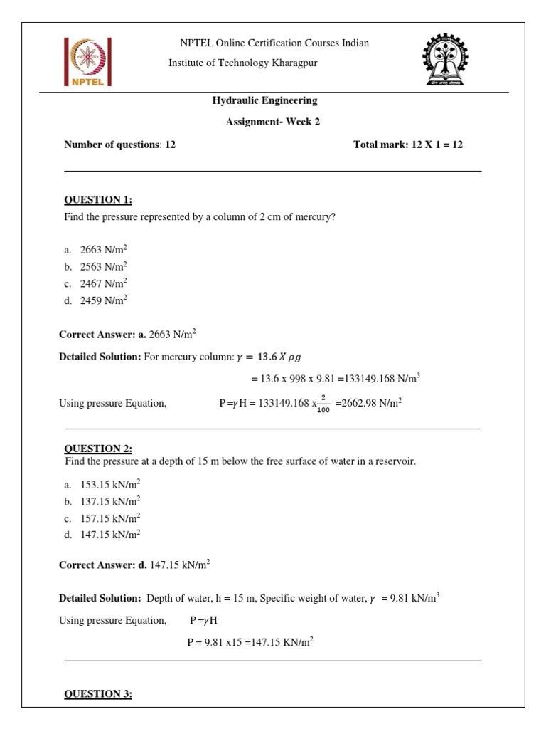 Assignment 2 | PDF | Fluid Dynamics | Pressure