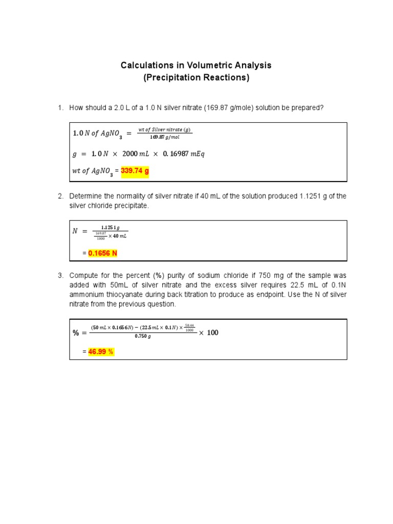 Calculations in Volumetric Analysis | PDF | Science & Mathematics