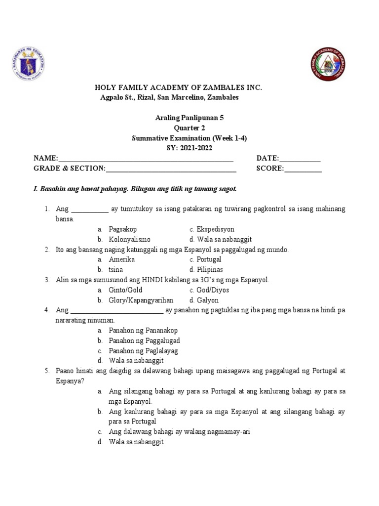 AP-5-exam Q2 W 1-4 2021-2022 | PDF