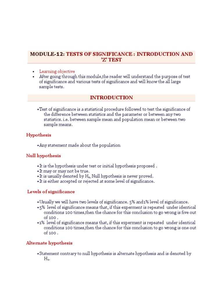 Test of Hypothesis - T and Z Tests. Chi-Square Test. F Test. | PDF ...
