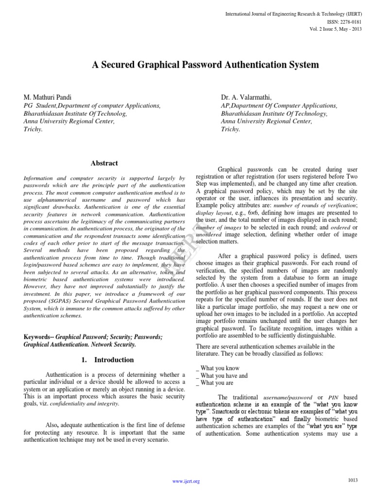 A Secured Graphical Password Authentication System IJERTV2IS50486 | PDF | Biometrics ...