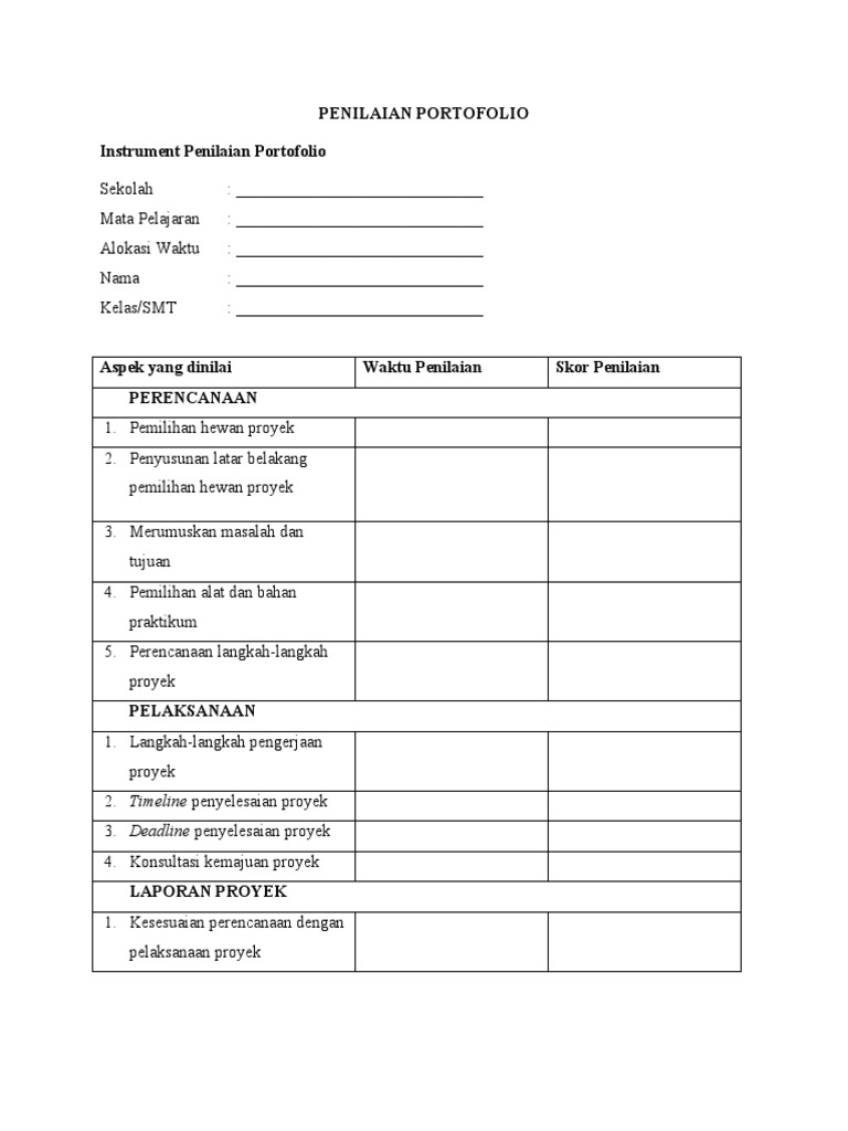 Instrumen Penilaian Portofolio | PDF
