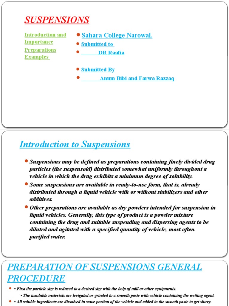Suspensions: Sahara College Narowal | PDF | Suspension (Chemistry) | Solubility