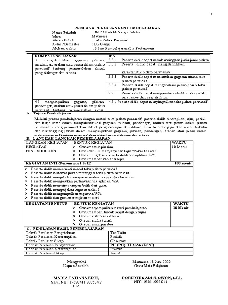 RPP Bahasa Indonesia Kelas IX (Pidato) | PDF | Karier & Perkembangan