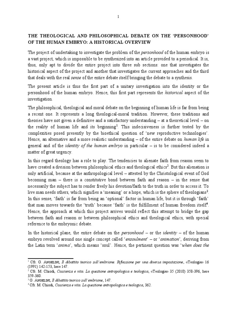 The Theological and Philosophical Debate On The Personhood' of The ...