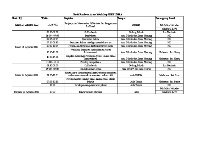 Draft Rundown Acara Workshop IEEE UNIPA | PDF