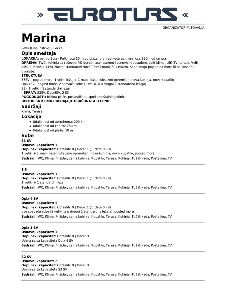 Marina Program Putovanja EUROTURS | PDF