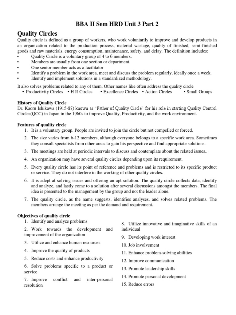 BBA II Sem HRD Unit 3 Part 2 Quality Circles: History of Quality Circle | PDF | Team Building