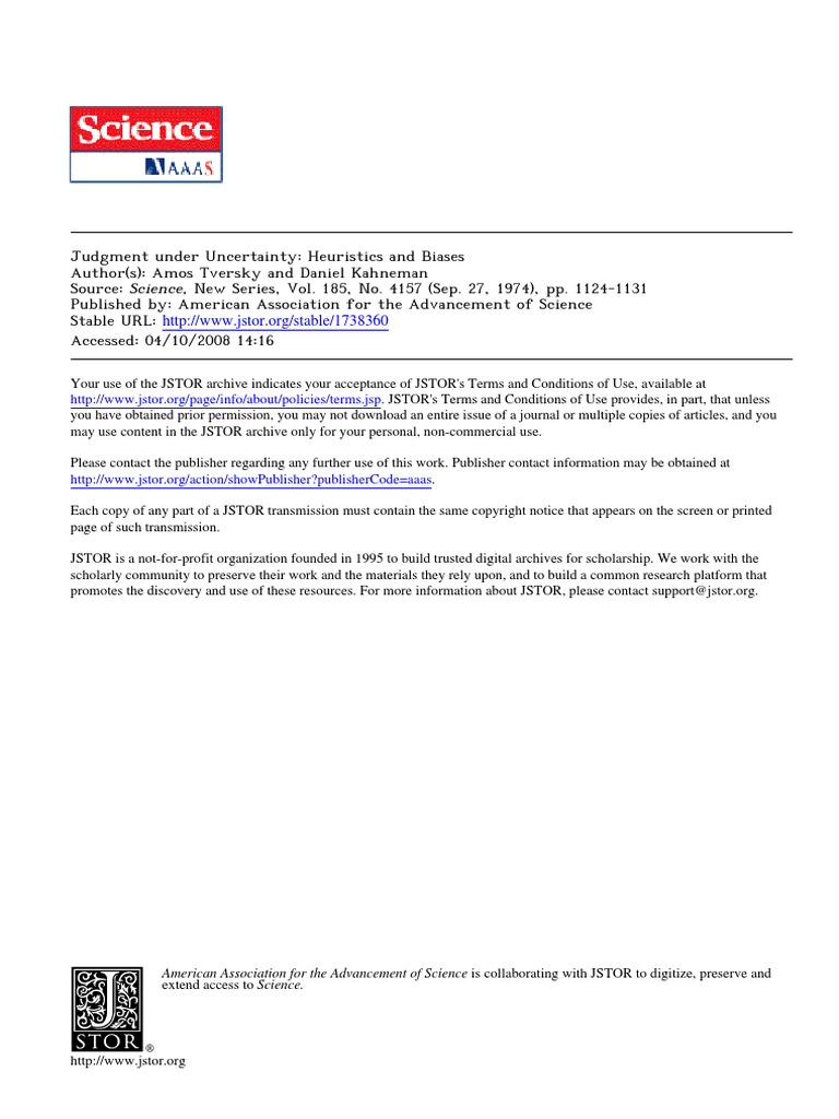 Class 2 - Kahneman and Tversky - Judgment Under Uncertainty, Heuristic ...