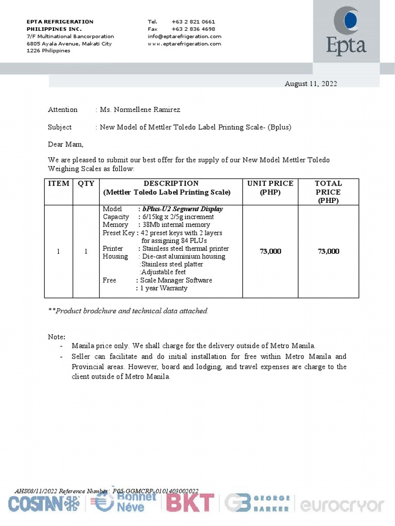 EPTA Refrigeration Scale Offer | PDF | Computing