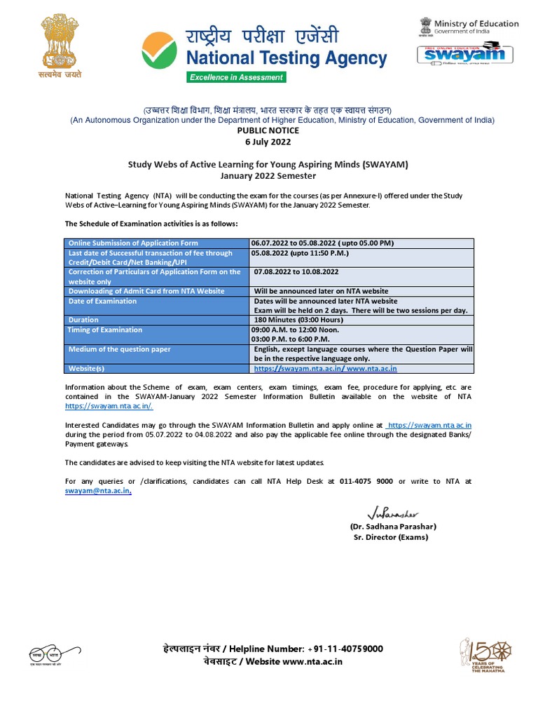 Study Webs of Active Learning For Young Aspiring Minds (SWAYAM) January ...