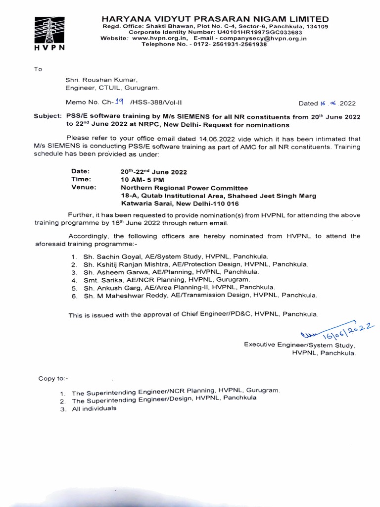 HVPNL Nominees for PSS/E Training | PDF | Technology & Engineering
