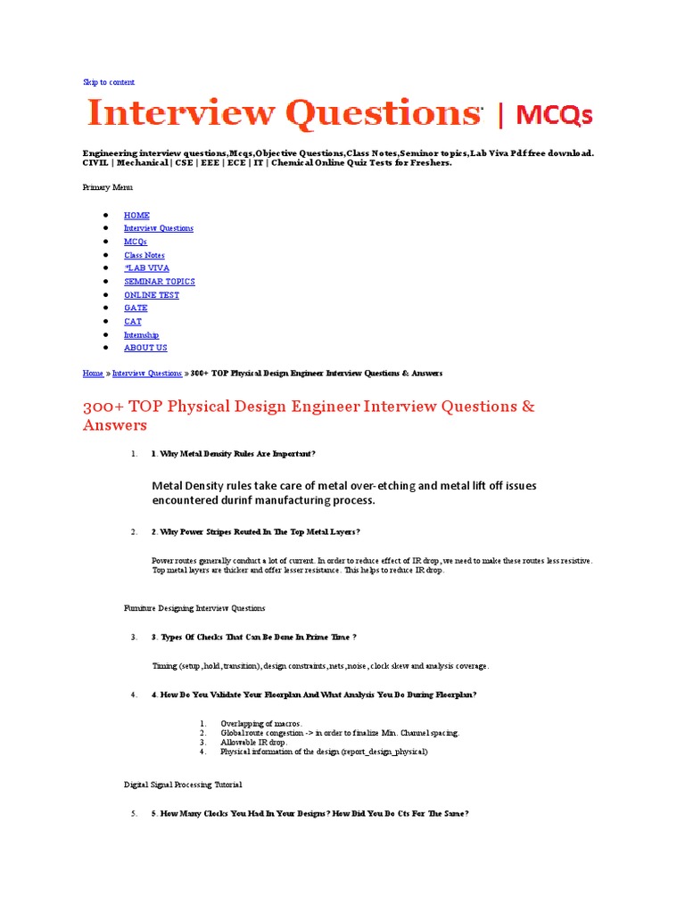 Physical Design Engineer Interview Questions & Answers | PDF ...