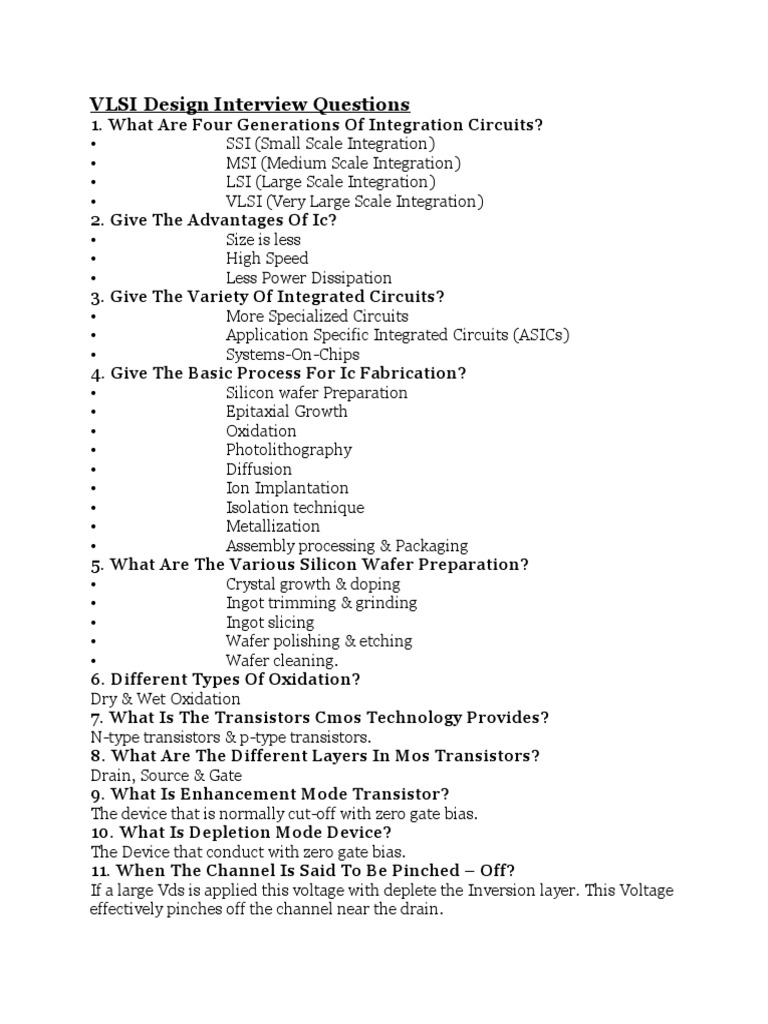 VLSI Design Interview Questions | PDF | Field Effect Transistor | Cmos