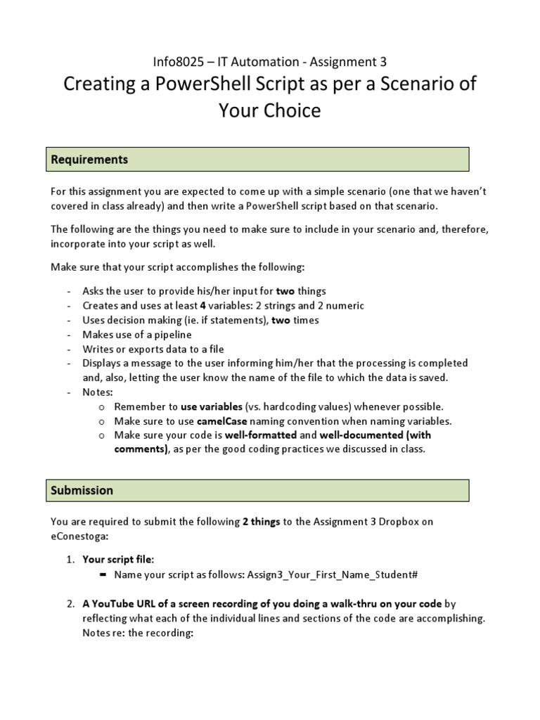 Creating A Powershell Script As Per A Scenario of Your Choice | PDF ...