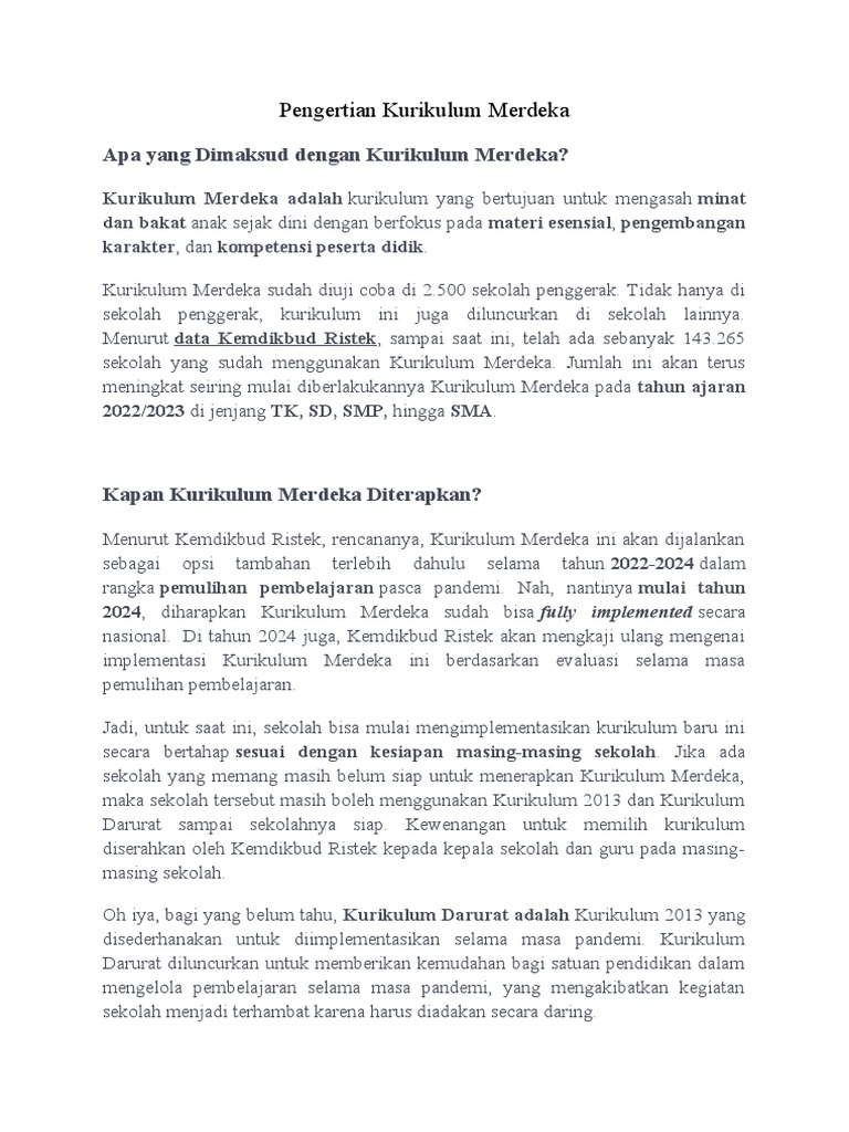 Pengertian dan Konsep Kurikulum Merdeka | PDF | Karier & Perkembangan