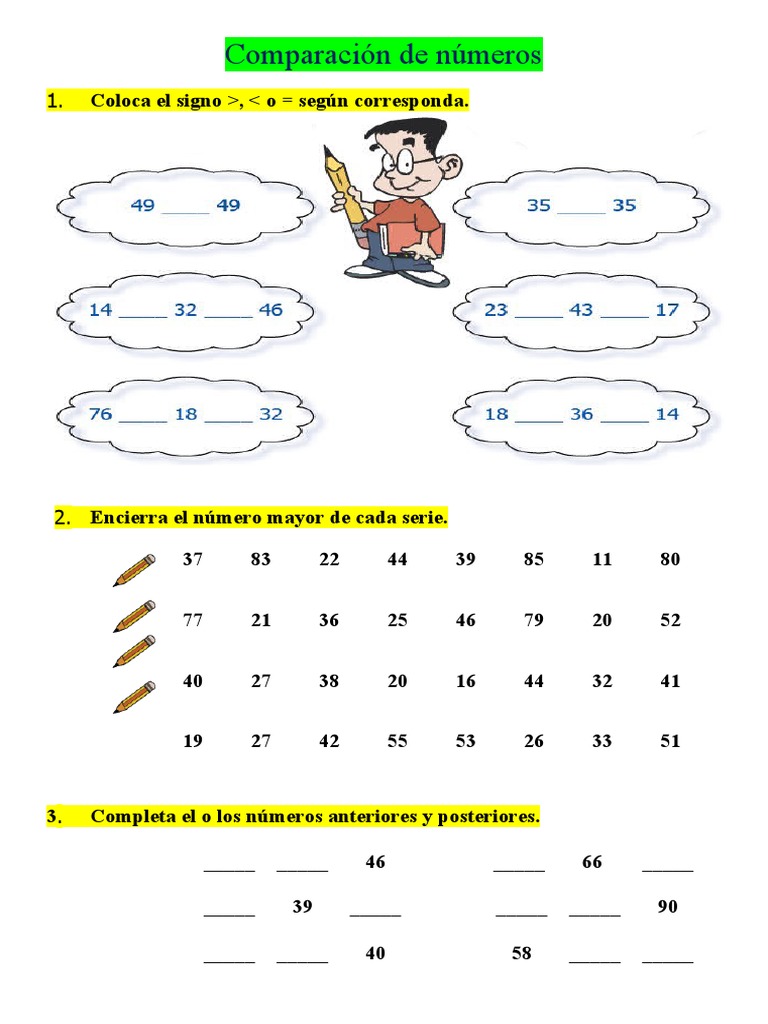 Ficha de Comparación de Números | PDF