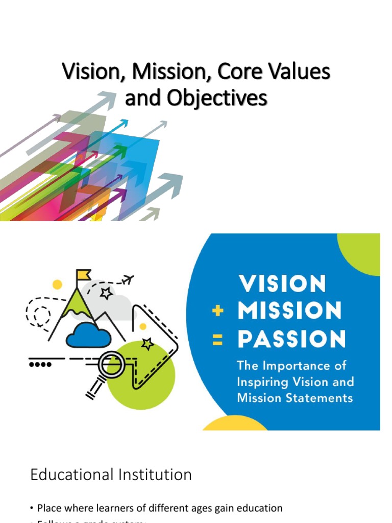 Vision, Mission, Core Values and Objectives | PDF | Goal | Learning