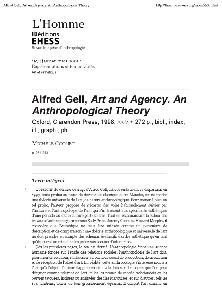 Alfred Gell, Art and Agency. An Anthropological Theory | PDF | Sciences ...