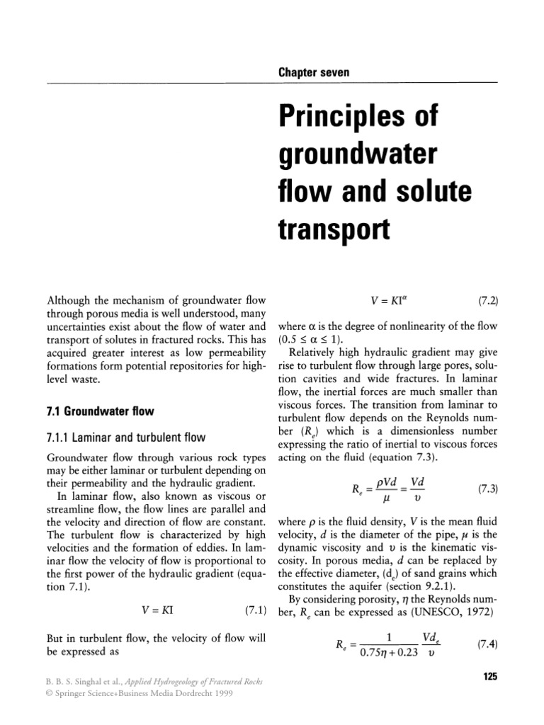 Principles Groundwater Flow and Solute Transport: Chapter Seven | PDF ...