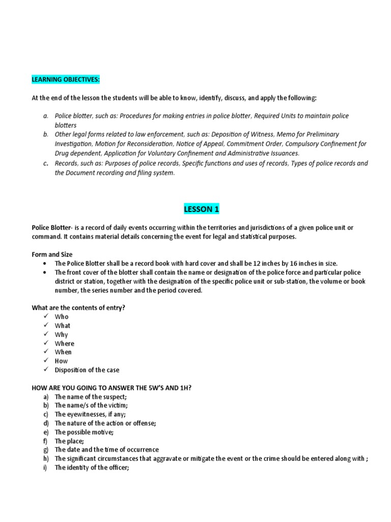 Lesson 1: Learning Objectives | PDF | Police | Deposition (Law)
