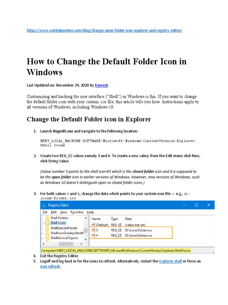 Change Default Folder Icon in Windows | PDF | Windows Registry | Icon ...