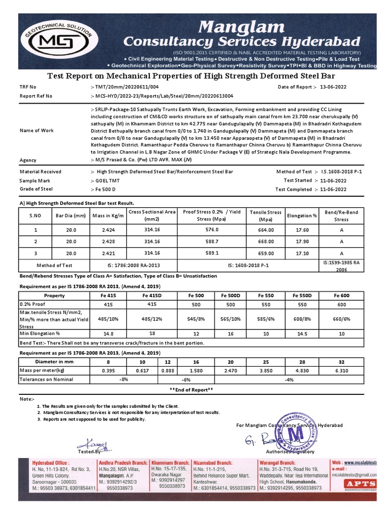 TMT Steel Test Report Summary | PDF | Fracture | Strength Of Materials
