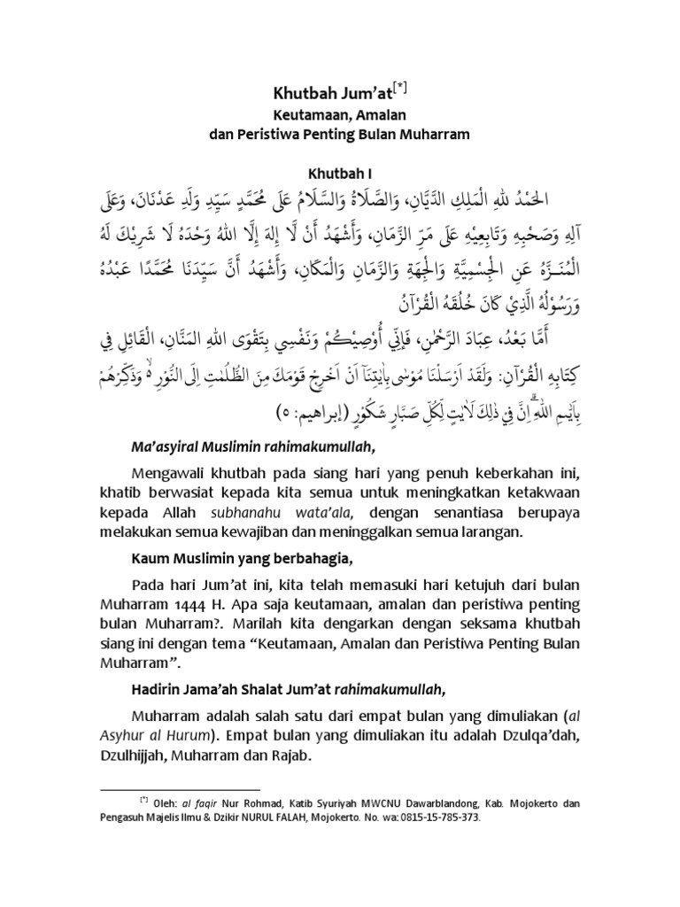 Khutbah Jumat Keutamaan, Amalan Dan Peristiwa Penting Bulan Muharram | PDF