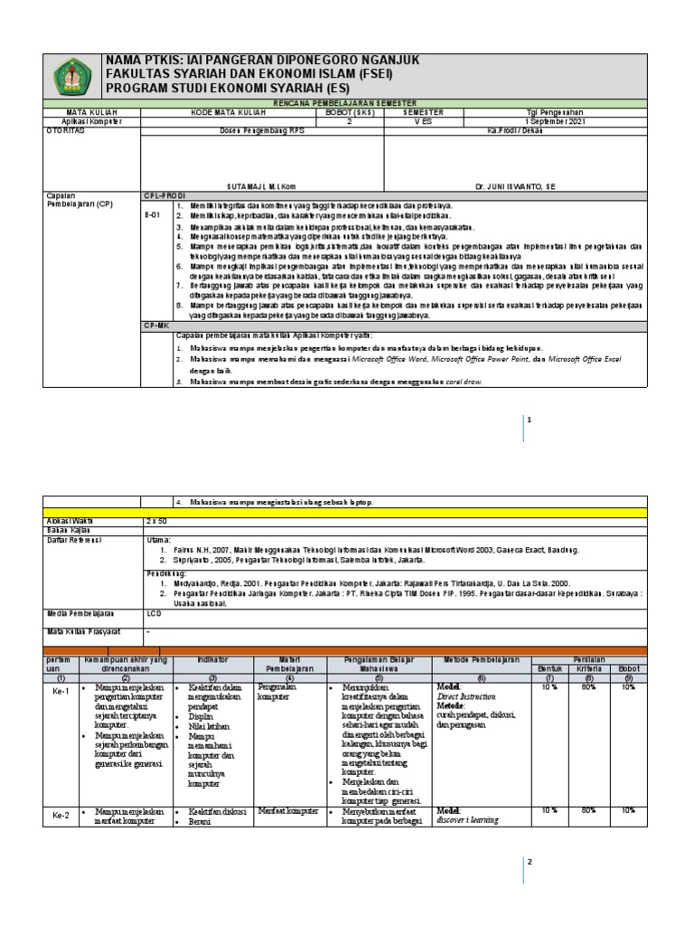 Format RPS IAI Pangeran Diponegoro Nganjuk | PDF