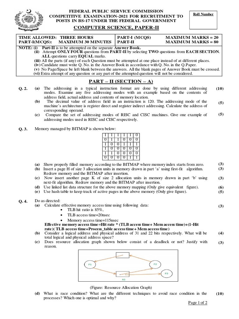 Computer Science, Paper-Ii: Roll Number | PDF | Computer Engineering ...