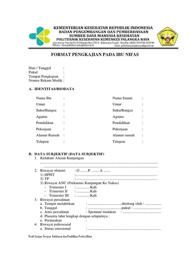 Format Pengkajian Ibu Nifas | PDF | Griya & Taman