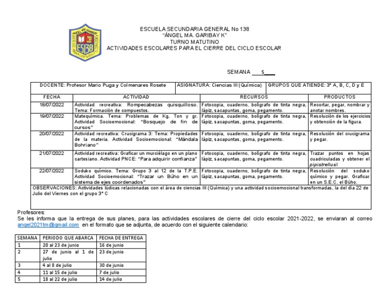 Actividades de Cierre Del Ciclo Escolar | PDF | Implementos de escritura