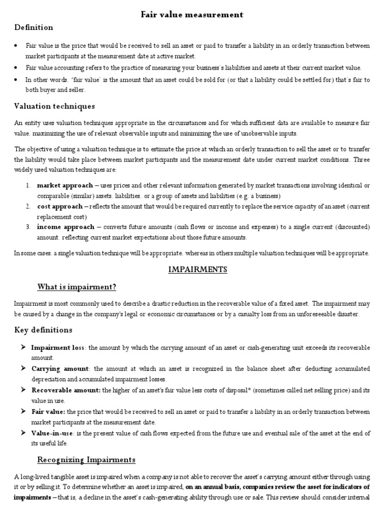 Fair Value Impairment Measurement Guide | PDF | Valuation (Finance ...