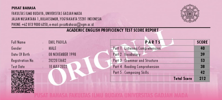 Academic English Proficiency Test Score Report | PDF