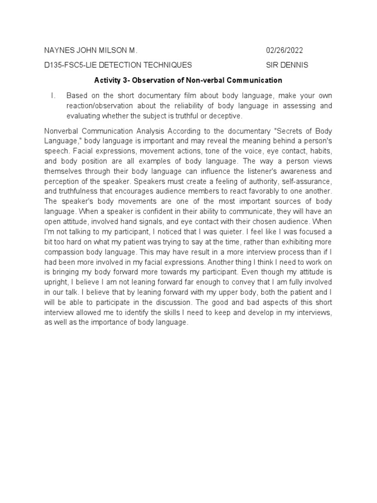 Activity 3-Observation of Non-Verbal Communication | PDF