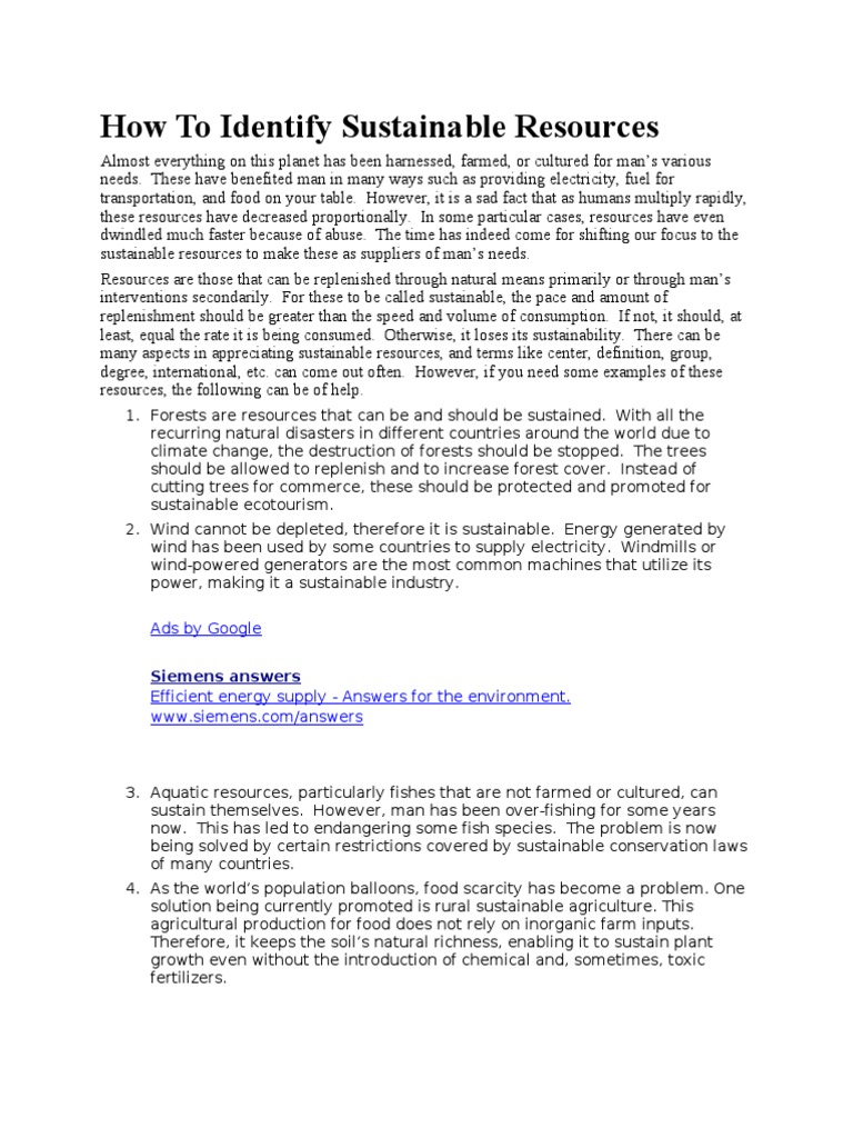 How To Identify Sustainable Resources | PDF | Sustainability | Resource